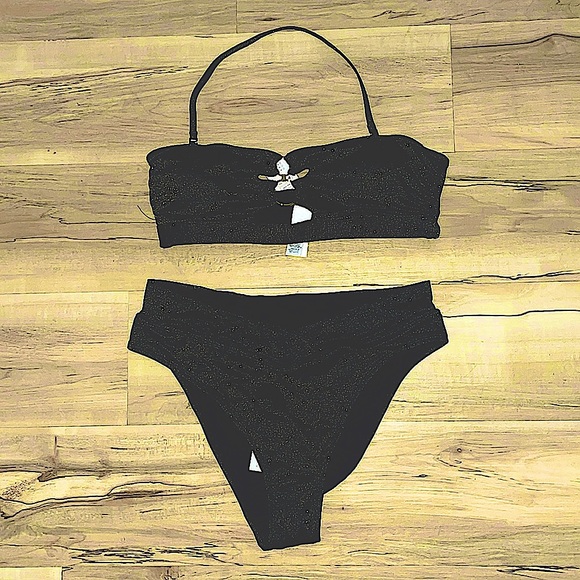 Cupshe | Swim | Cupshe Metallic Bikini With Gold Loop And Cut Outs ...